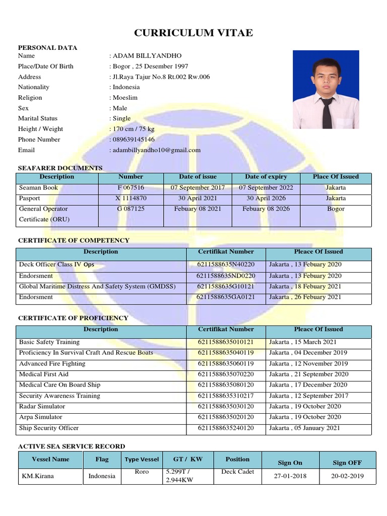 CV Deck Officer Class LV Adambilly | PDF | Watercraft | Ships