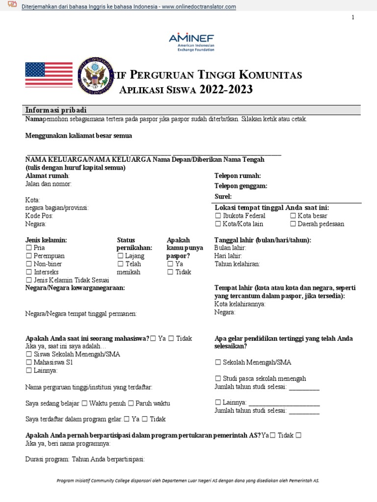 CCI Program AY 2022 2023 Application Form Fillable FINAL - AMINEF - En.id | PDF