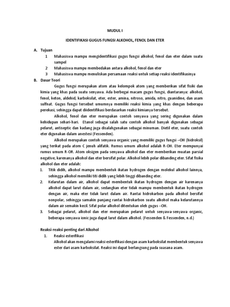 Identifikasi Gugus Fungsi Alkohol, Fenol, Eter | PDF