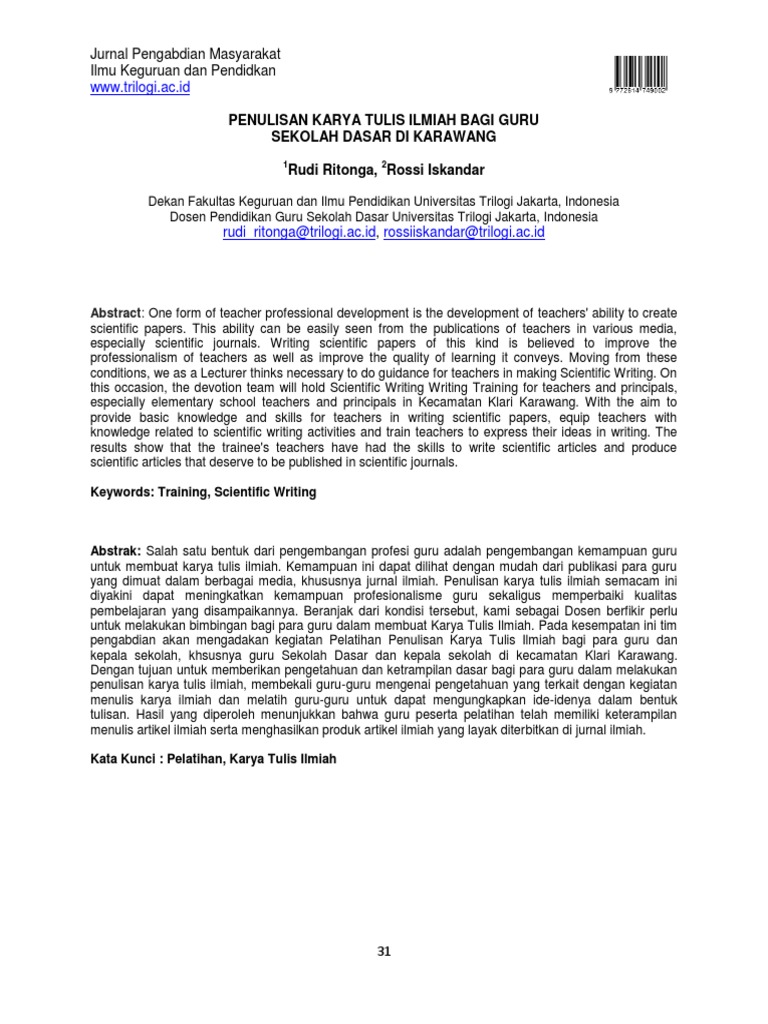 Penulisan Karya Tulis Ilmiah Bagi Guru Sekolah Das | PDF | Karier ...