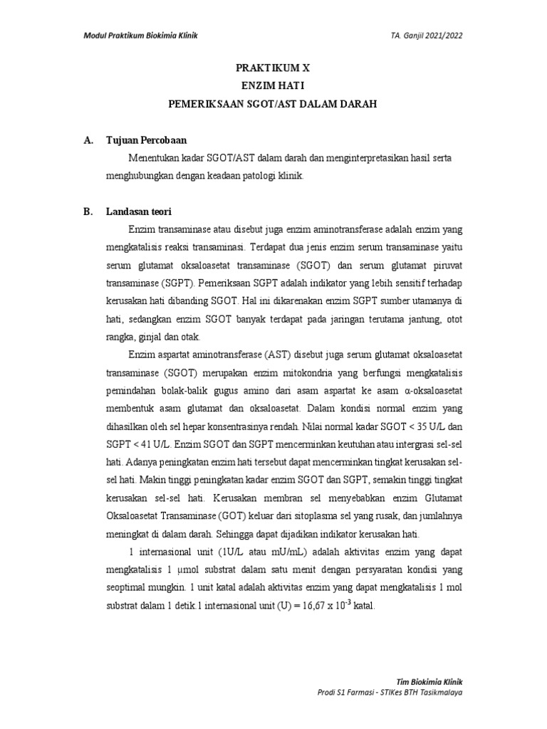 Modul P.Biokimia Klinik - Pertemuan Ke-6 (SGOT & SGPT) | PDF | Kesehatan Holistik | Sains ...