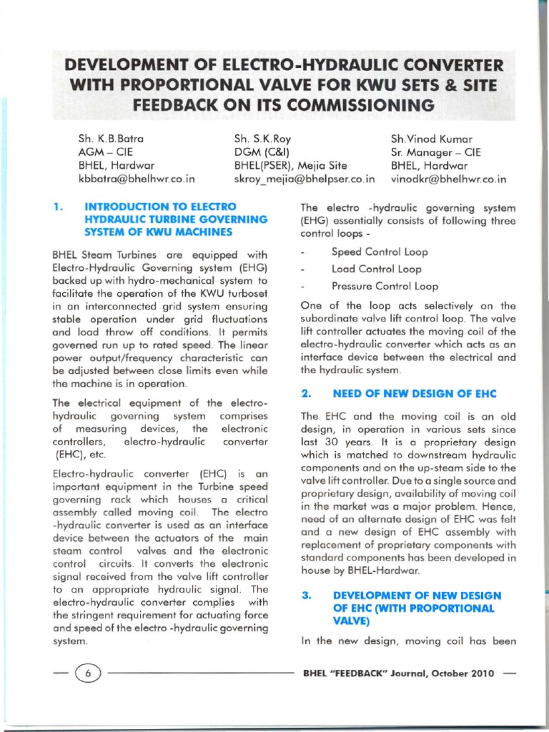Bhel - DEVELOPMENT OF ELECTRO-HYDRAULIC CONVERTER WITH PROPORTIONAL ...
