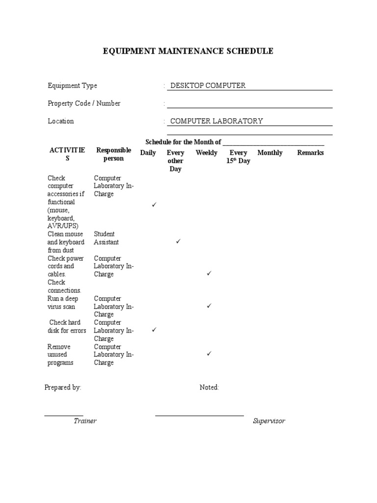 Equipment Maintenance Schedule | PDF