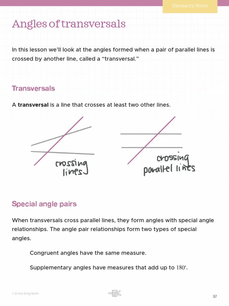 10.1 Angles of Transversals PDF | PDF | Angle | Geometry