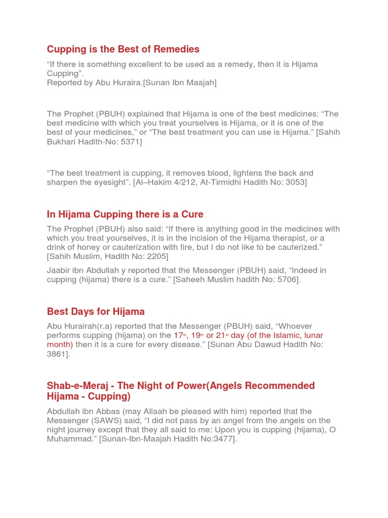 Cupping Is The Best of Remedies | PDF | Prophets And Messengers In ...