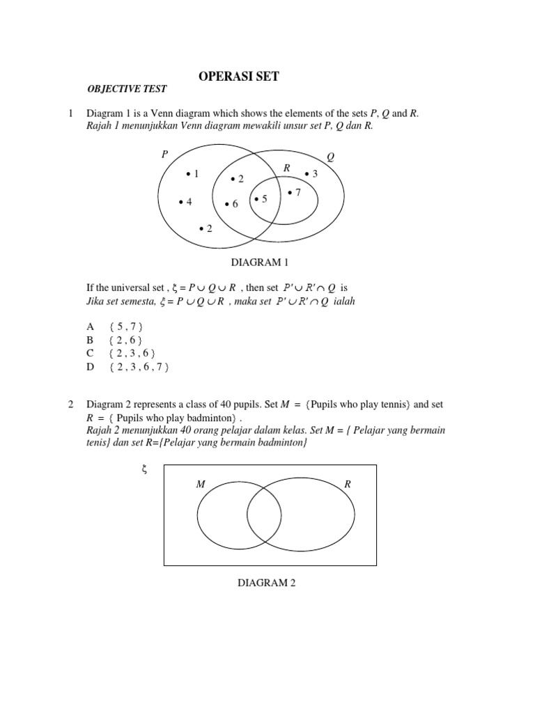 Operasi Set: Objective Test | PDF | Infographics | Mathematical Concepts