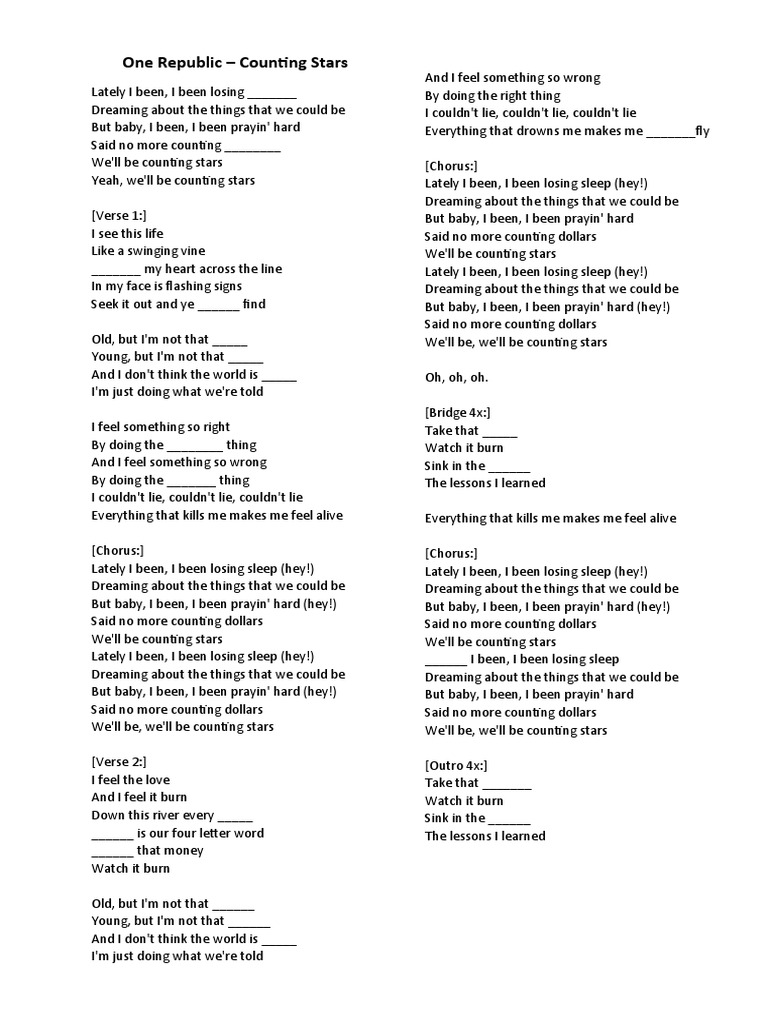 OneRepublic's "Counting Stars" Lyrics | PDF | Song Structure