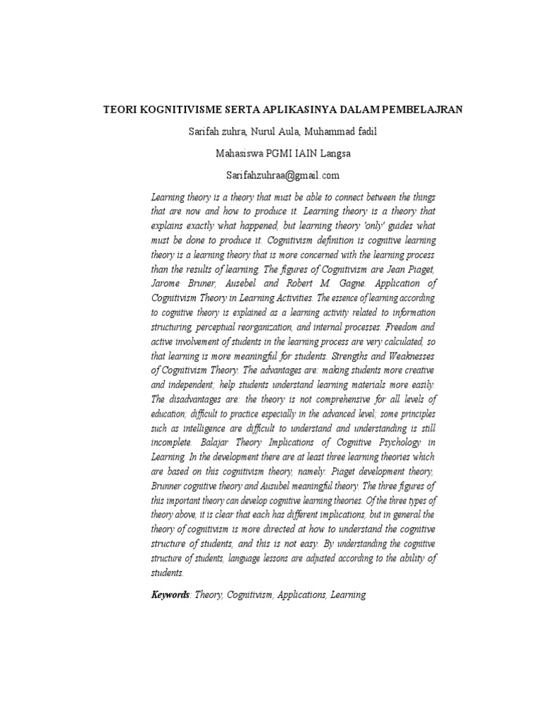 Teori Kognitivisme Serta Aplikasinya Dalam Pembelajran | PDF | Learning ...