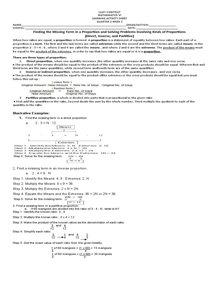 Proportions: Finding Missing Terms | PDF | Ratio | Quantity