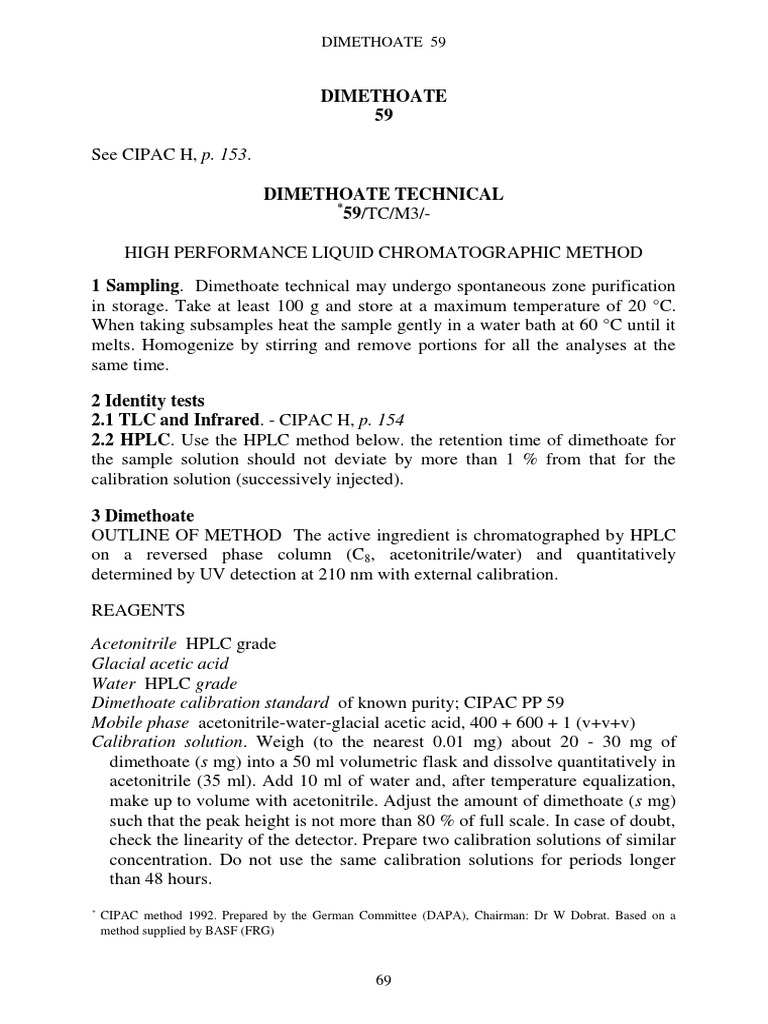 DIMETHOATE | PDF | High Performance Liquid Chromatography | Chromatography