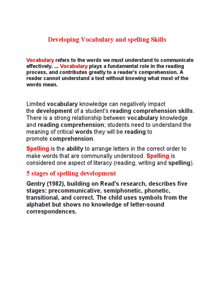 Developing Vocabulary and Spelling Skills | PDF | Vocabulary | Cognition