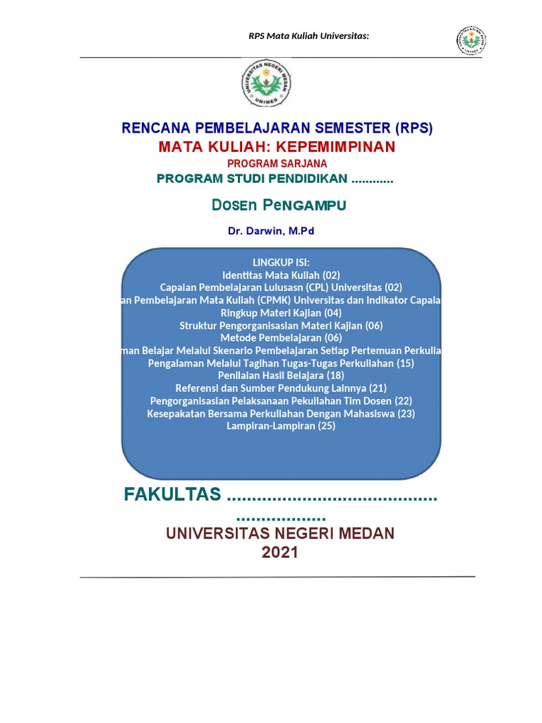 RPS MK Kepemimpinan 2021 | PDF