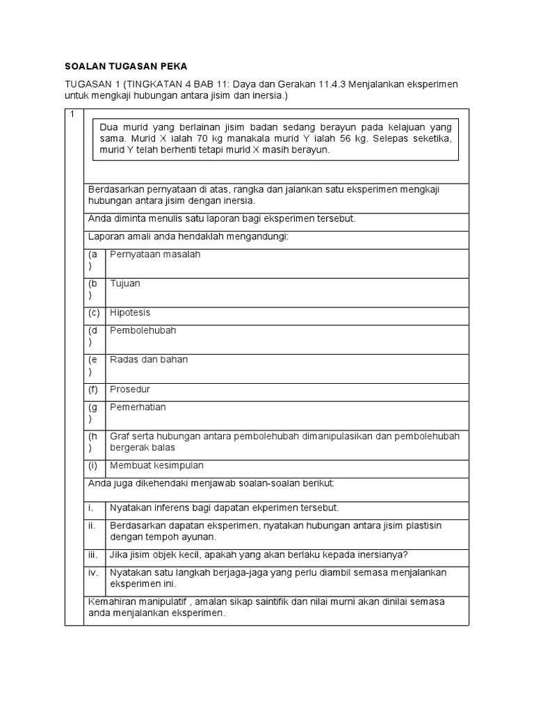Peka 1 - 11.4 Jisim Dan Inersia | PDF