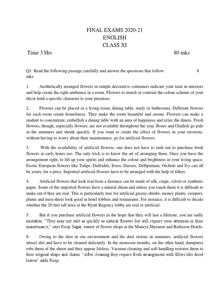 Final Exam XI-English - 134 | PDF | Language Arts & Discipline ...