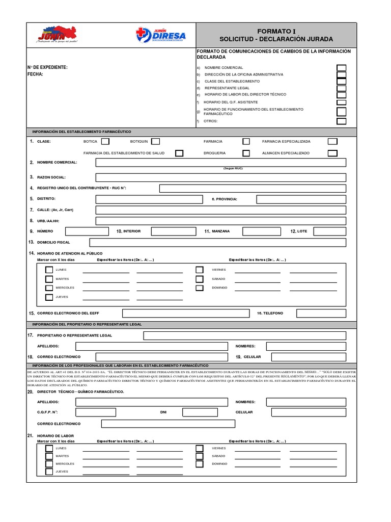 Formato I Cambios o Modificaciones Diresa | PDF | Farmacia | Farmacéutico