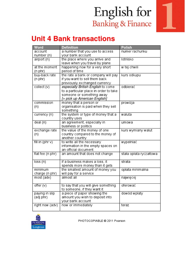 Unit 4 Bank Transactions: Word Polish | Download Free PDF | Money | Banks