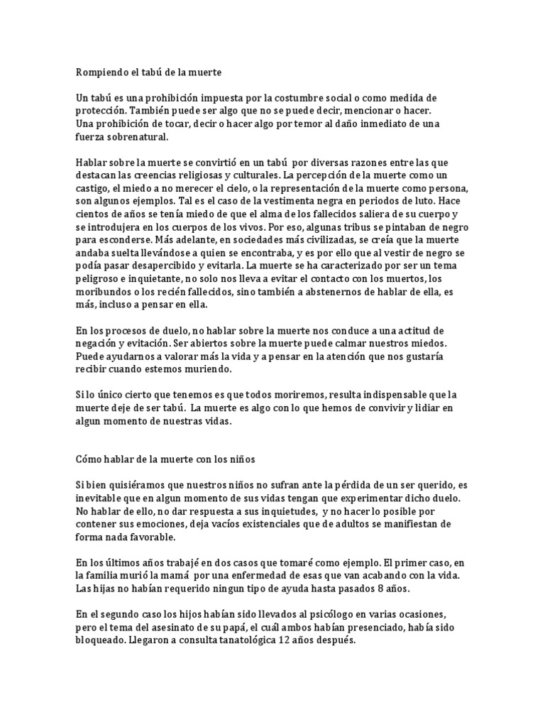 Rompiendo El Tabú De La Muerte Pdf Muerte Tabú