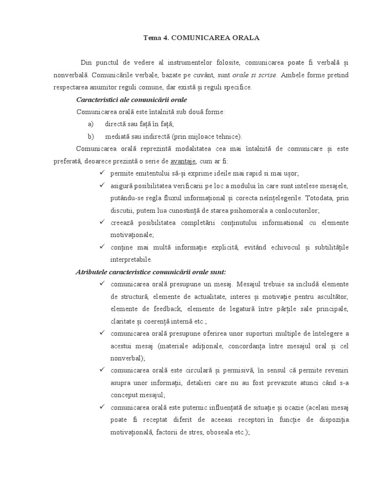 Tema 4 Comunicarea ORALA | PDF