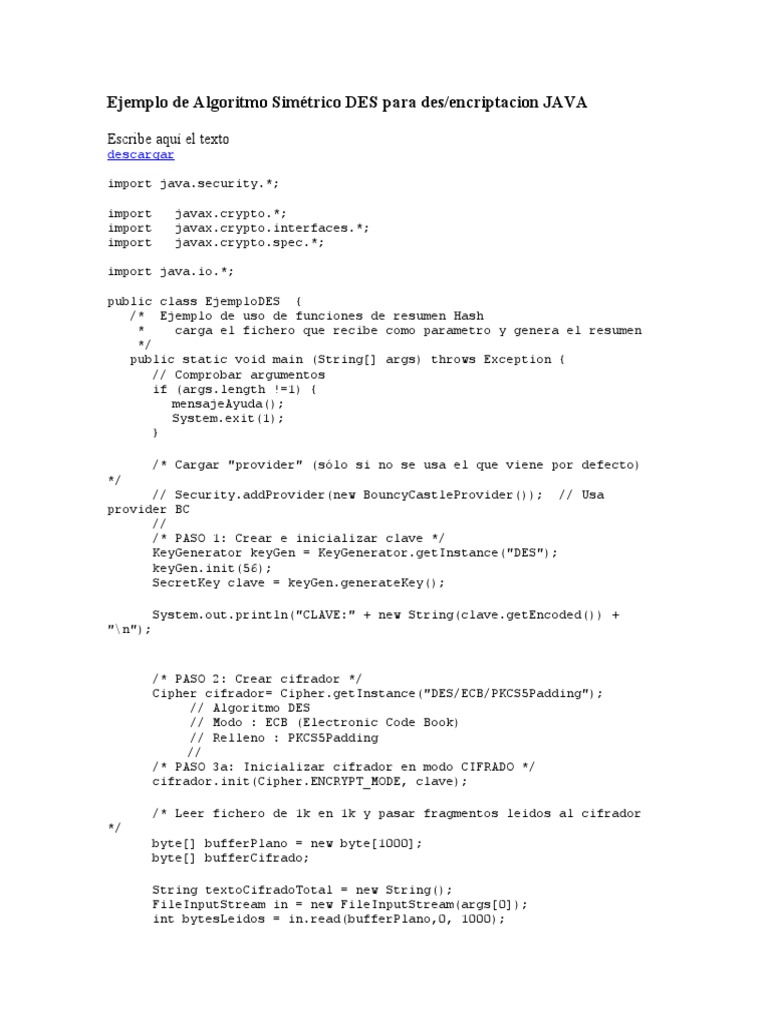 Ejemplo de Algoritmo Simétrico DES para Des | PDF | Clave (criptografía ...