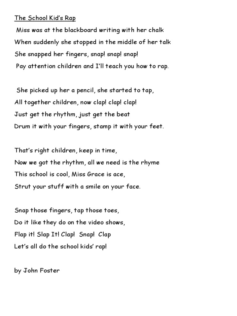 Poem The School Kids Rap | PDF
