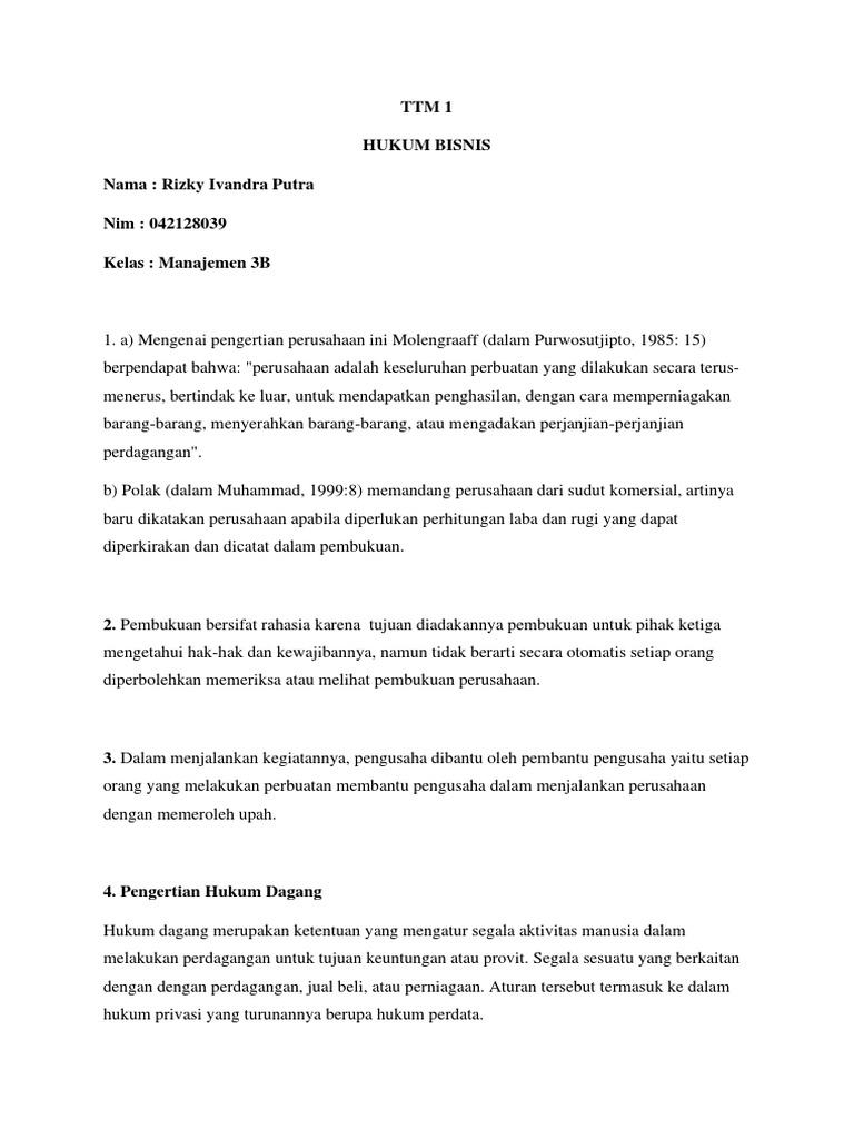 TTM 2 - Hukum Bisnis - Rizky Ivandra Putra | PDF | Hukum