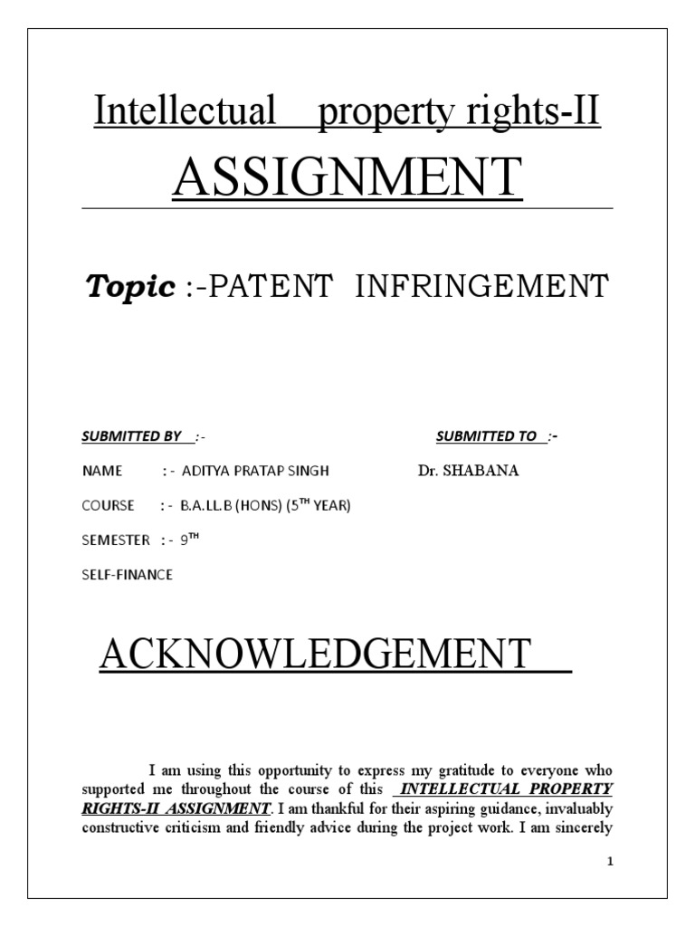 Ipr Project - Sem 9 Aditya Pratap Singh | PDF | Patent | Patent ...