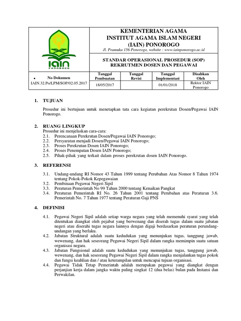 19 - Sop Rekrutmen Dosen Dan Pegawai | PDF