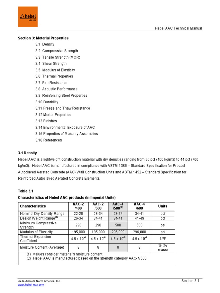 Hebel AAC Technical Specifications | PDF | Strength Of Materials ...