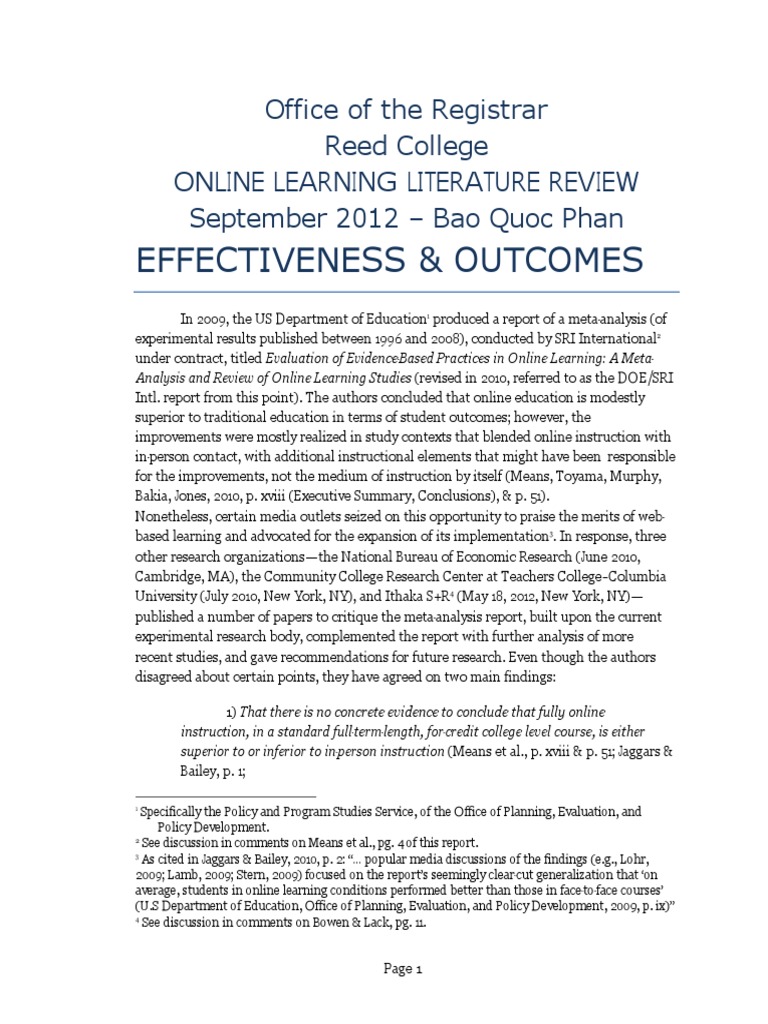 Online Learning Literature Review | PDF | Educational Technology | Learning