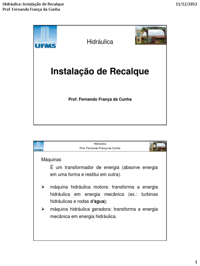 Instalação de Recalque Hidráulico | PDF | Bomba | Engenharia Mecânica