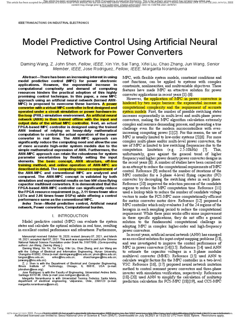 Model Predictive Control Using Artificial Neural Network For Power Converters | Download Free ...