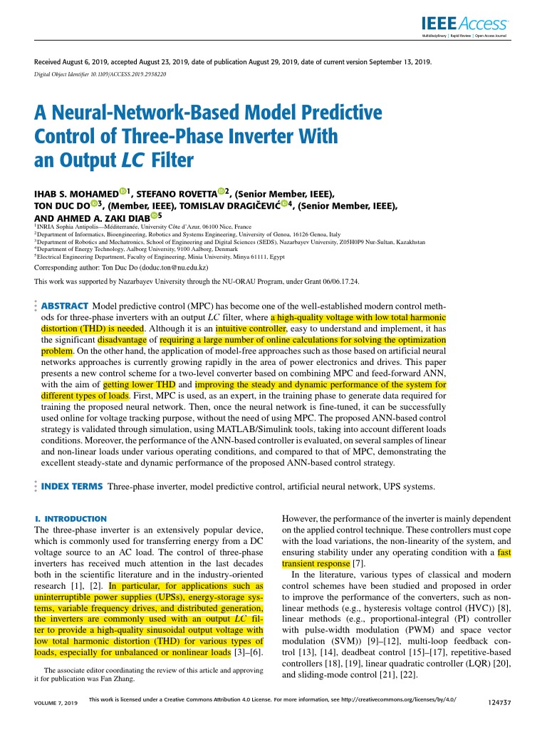 A Neural-Network-Based Model Predictive Control of Three-Phase Inverter ...