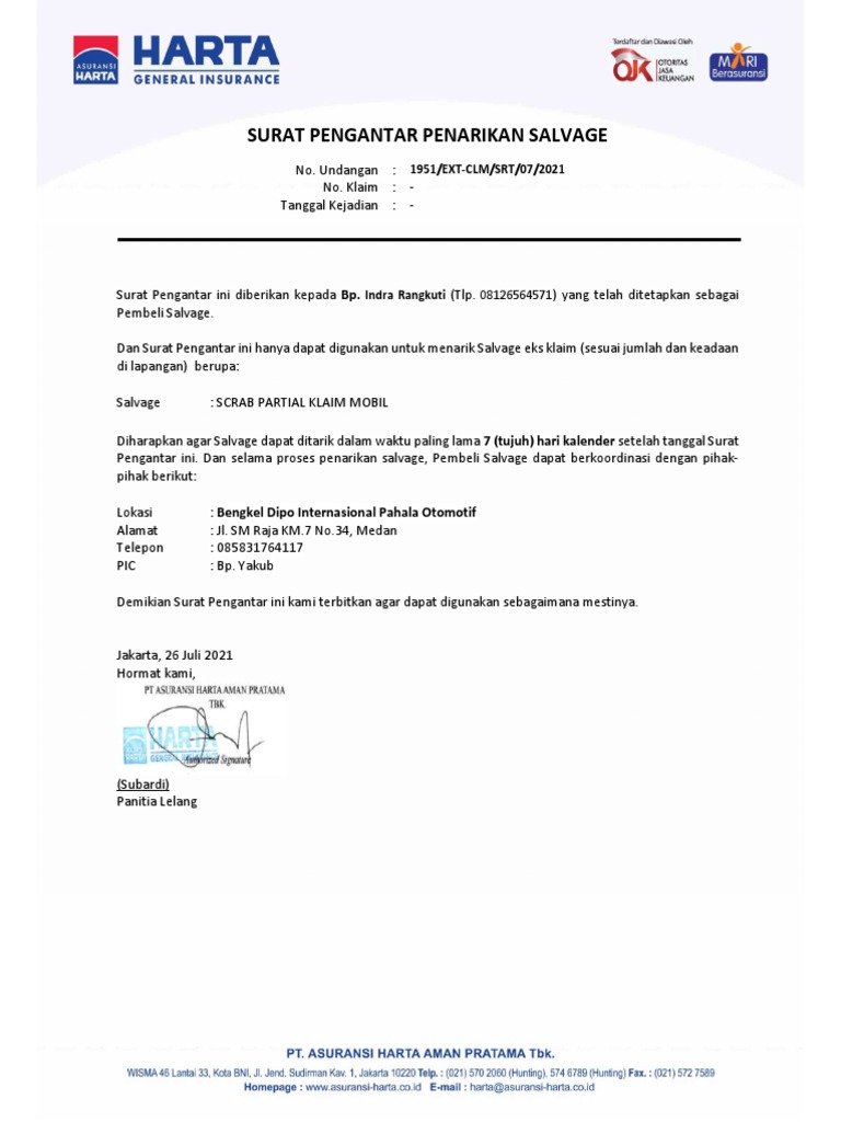 Surat Pengantar Penarikan SCRAB DIPO MEDAN | PDF | Bisnis | Pengelolaan ...