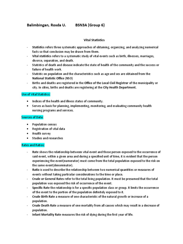 Vital Statistics and FHSIS Assignment | PDF | Mortality Rate | Infant ...