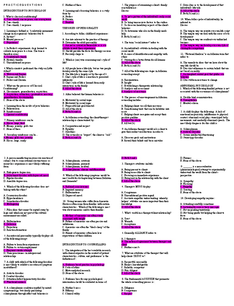 Questionnaire For Integrated Psychology Class | PDF | Psychotherapy ...