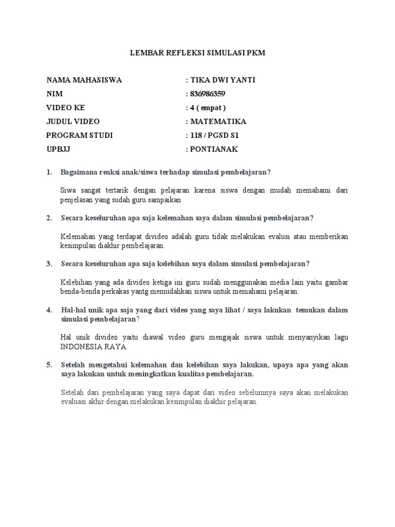 Lembar Refleksi Simulasi | PDF | Karier & Perkembangan