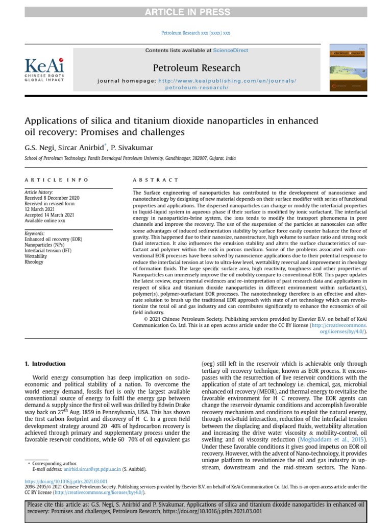 Applications of Silica and Titanium Dioxide Nanoparticles in Enhanced ...
