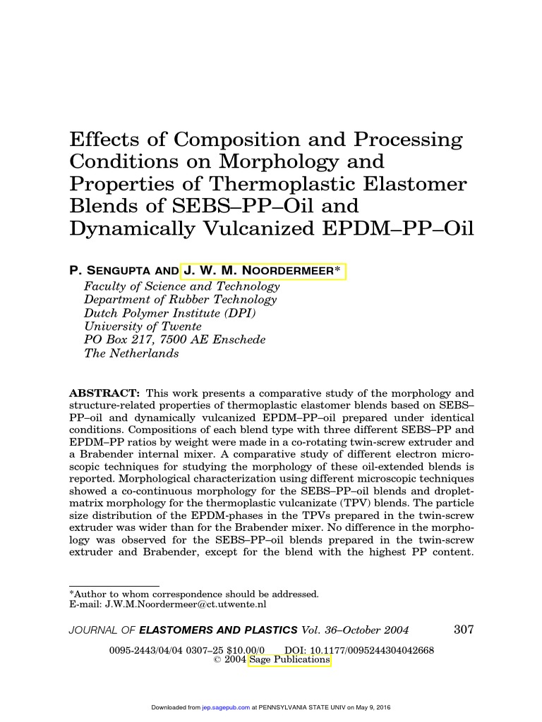 Effects of Composition and Processing SEBS OIL PP | PDF | Scanning ...