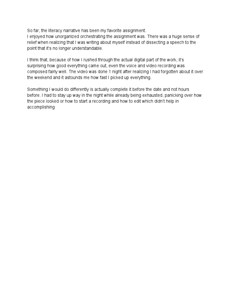 Literacy Narrative Reflection | PDF