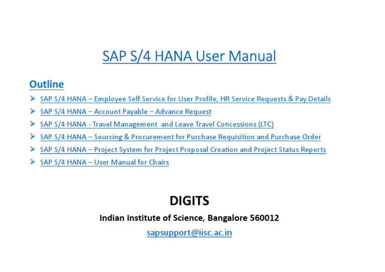 SAP S/4 HANA User Manual: Digits | PDF
