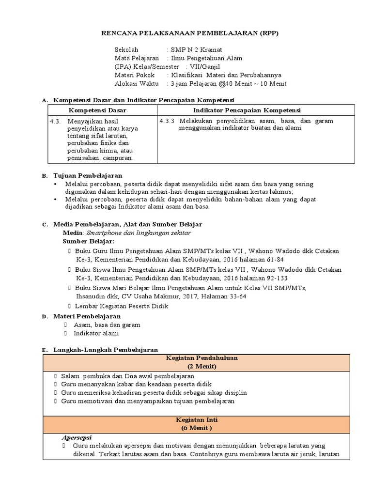 Rencana Pelaksanaan Pembelajaran (RPP) | PDF
