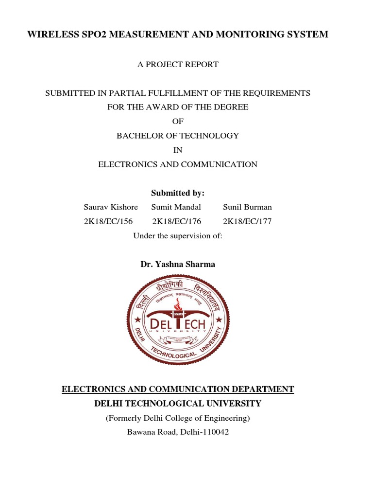 Wireless Spo2 Measurement and Monitoring System: Submitted by | PDF