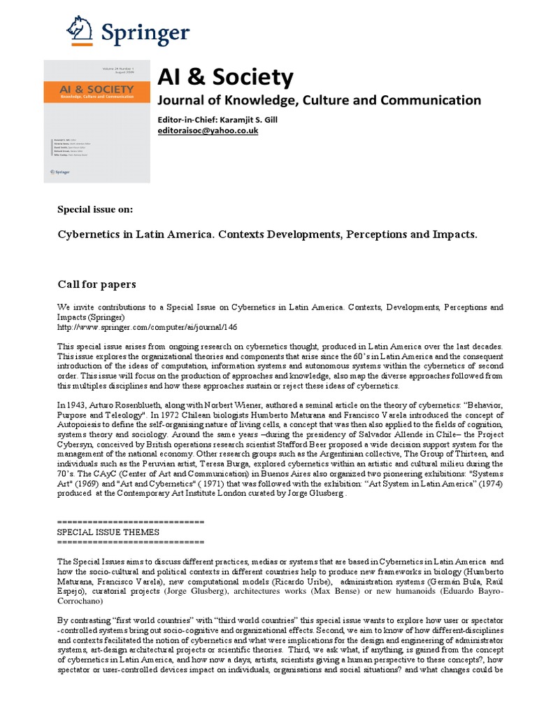 Call For Papers Cybernetics in Latin Ame | PDF | Cybernetics | Academic ...