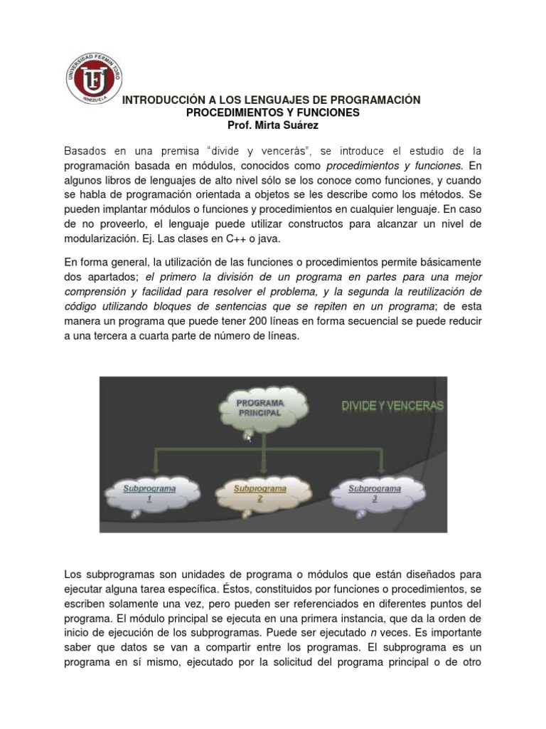 Funciones y Procedimientos. | PDF | Lenguaje de programación ...