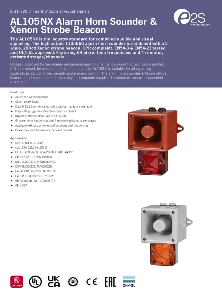AL105NX Alarm Horn Sounder & Xenon Strobe Beacon | PDF | Electrical ...