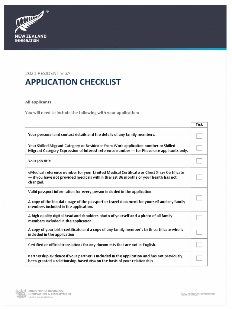 Application Checklist: 2021 Resident Visa | PDF | Travel Visa | Human ...