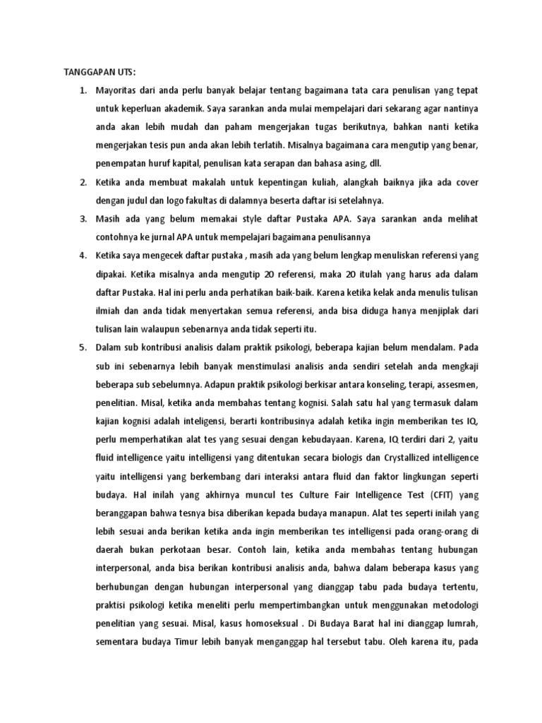 Tanggapan Uts | PDF | Karier & Perkembangan | Pengembangan Diri