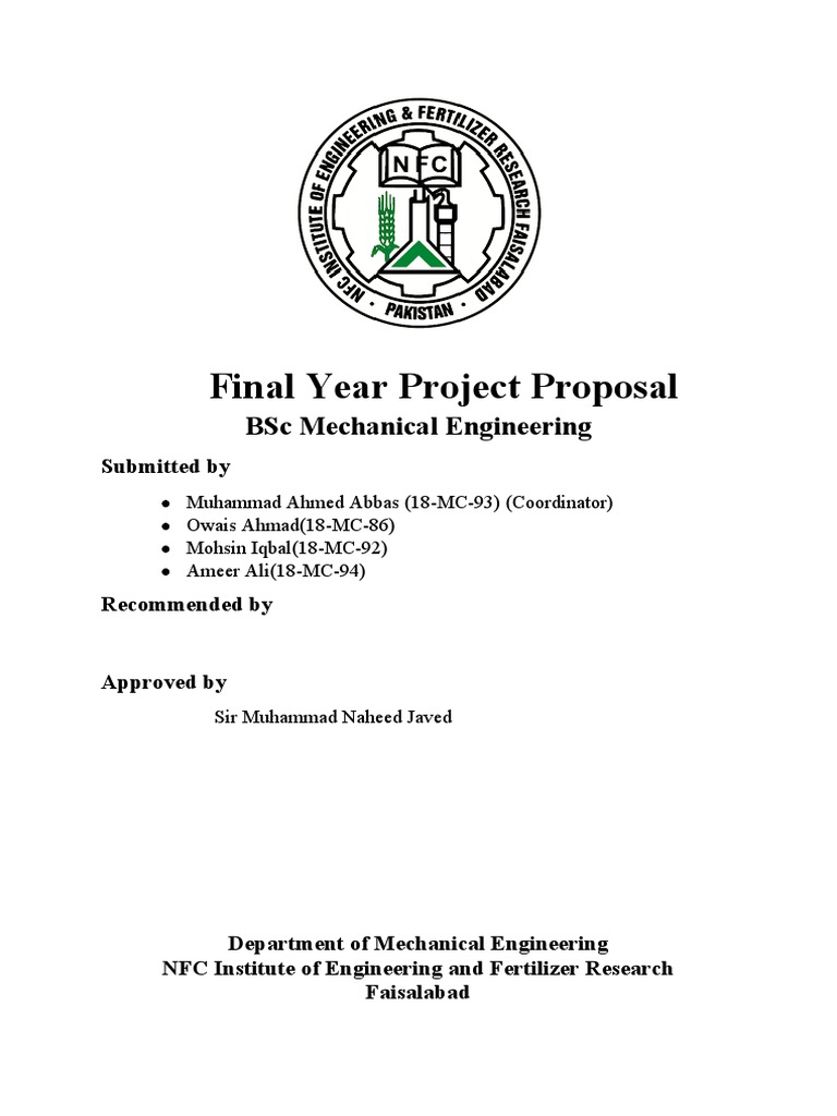 Final Year Project Proposal: BSC Mechanical Engineering | PDF ...