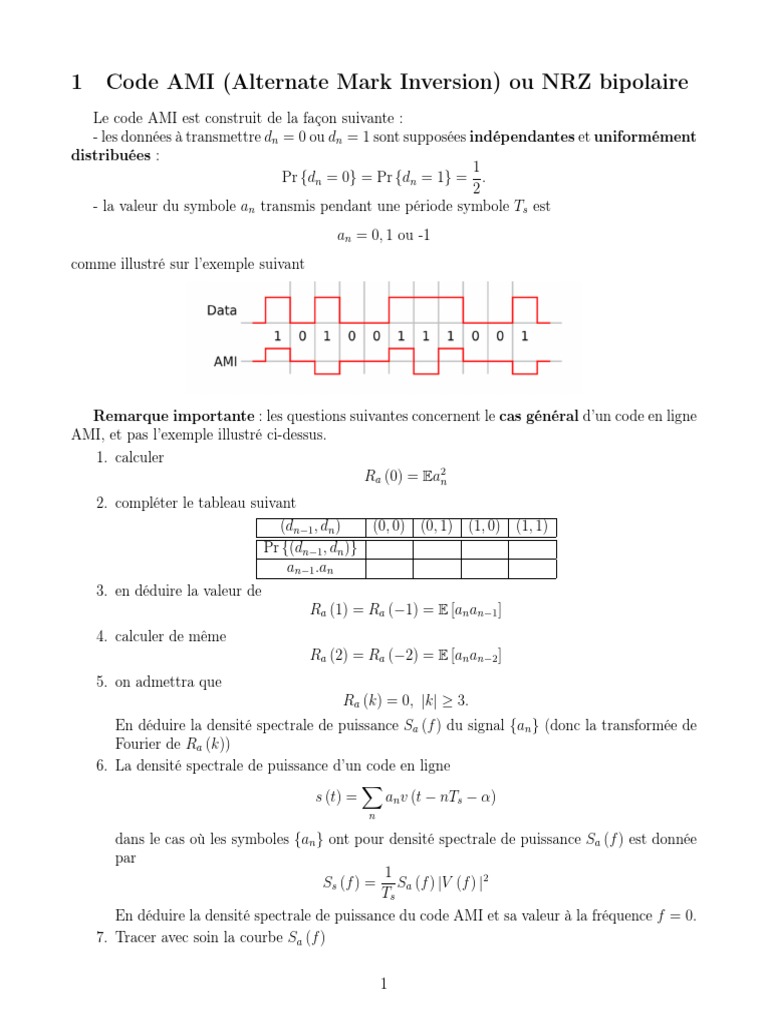 1 Code AMI (Alternate Mark Inversion) Ou NRZ Bipolaire | PDF
