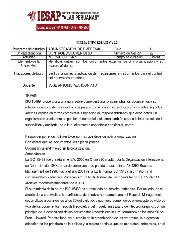 Ficha Informativa 22 | PDF | Gestión de registros | Organización ...
